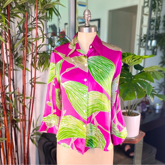 Tops | Super Rare Y2k Barbiecore Bobby Chan Pink And Green Button Down ...